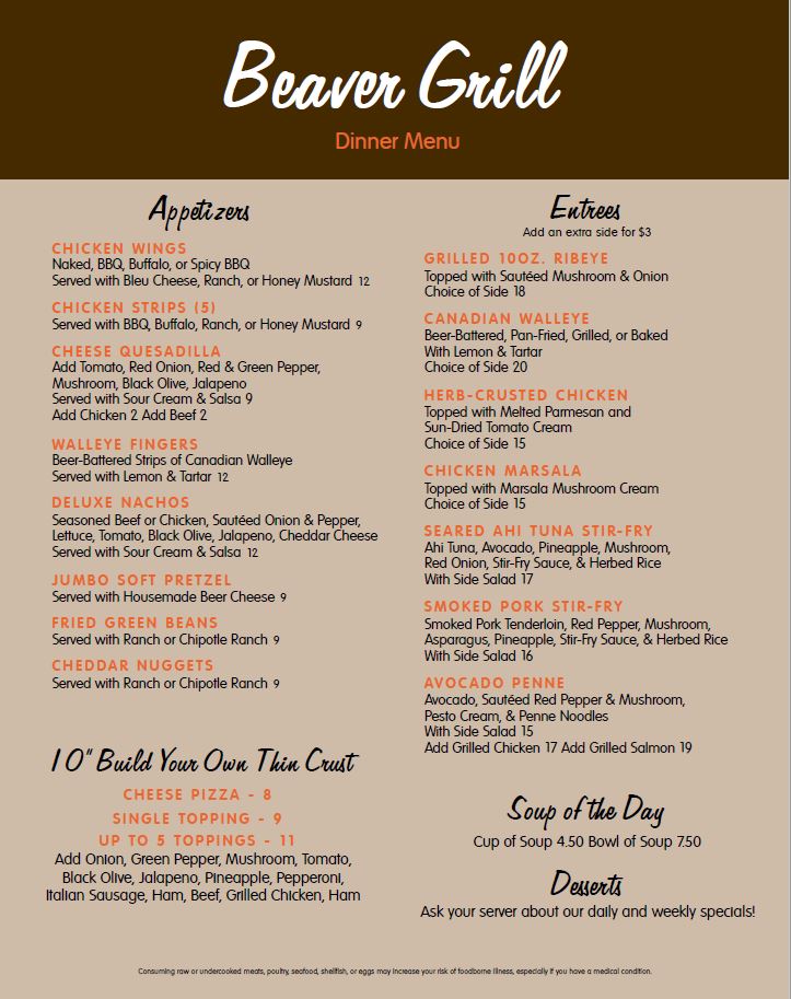 Beaver Grill Menu - Beaver Hills Country Club