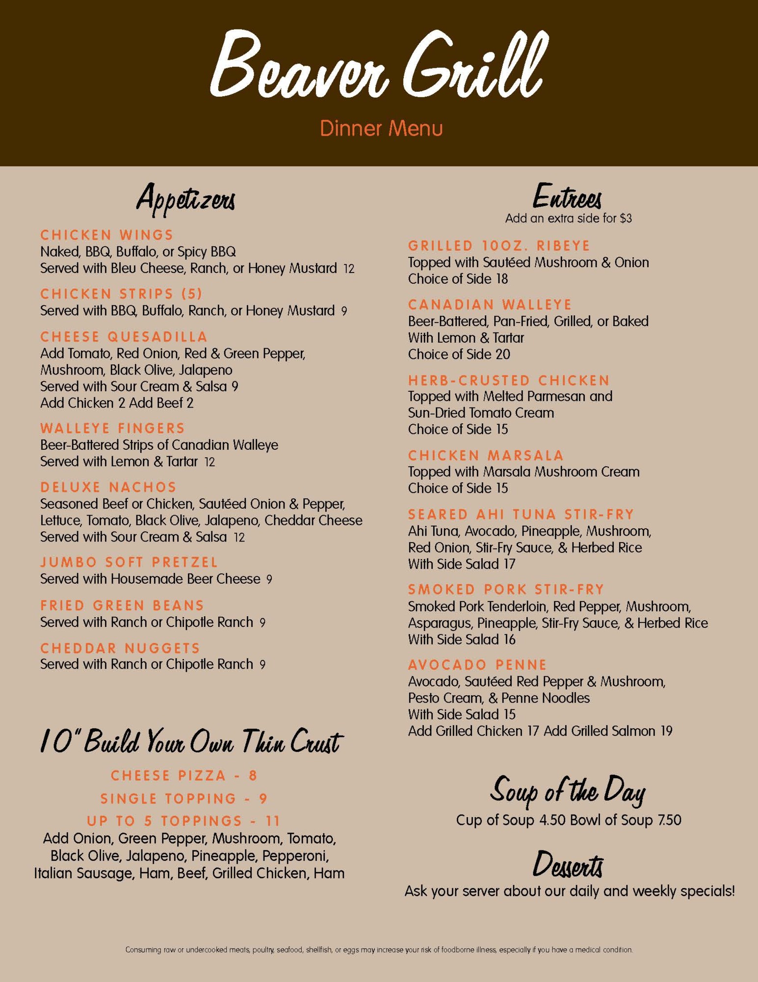 Beaver Grill Menu - Beaver Hills Country Club