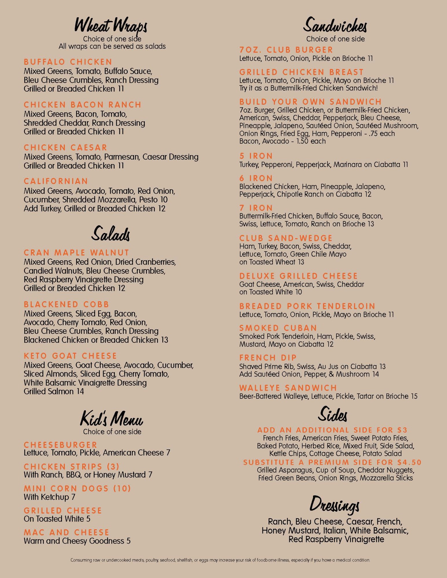 Beaver Grill Menu - Beaver Hills Country Club