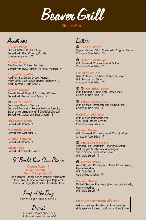 Beaver Grill Menu - Beaver Hills Country Club